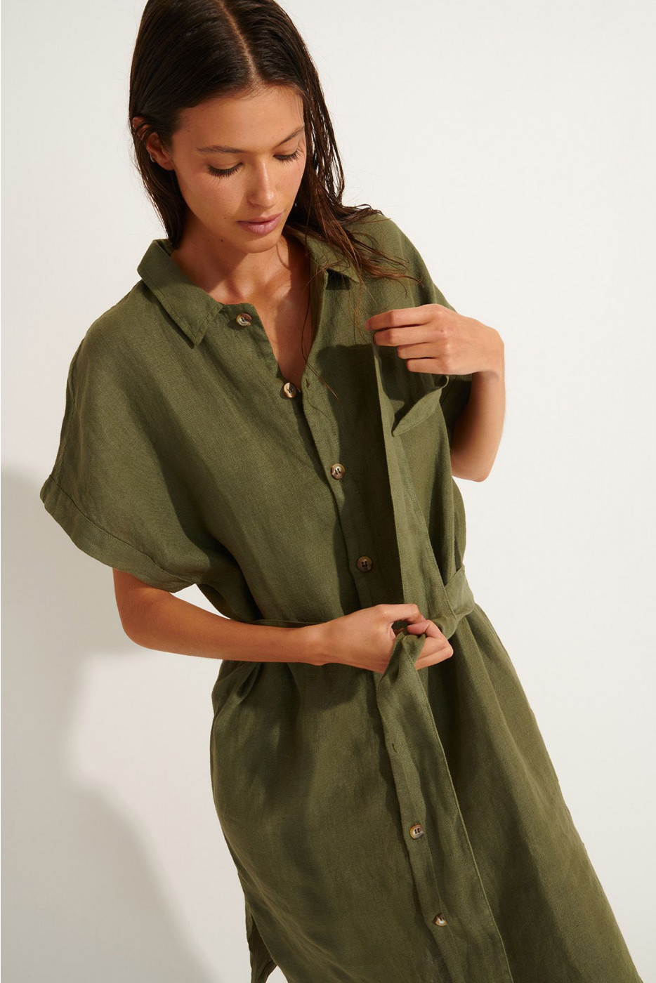 PAULINA HAWSTON khaki linen dress | Banana Moon®