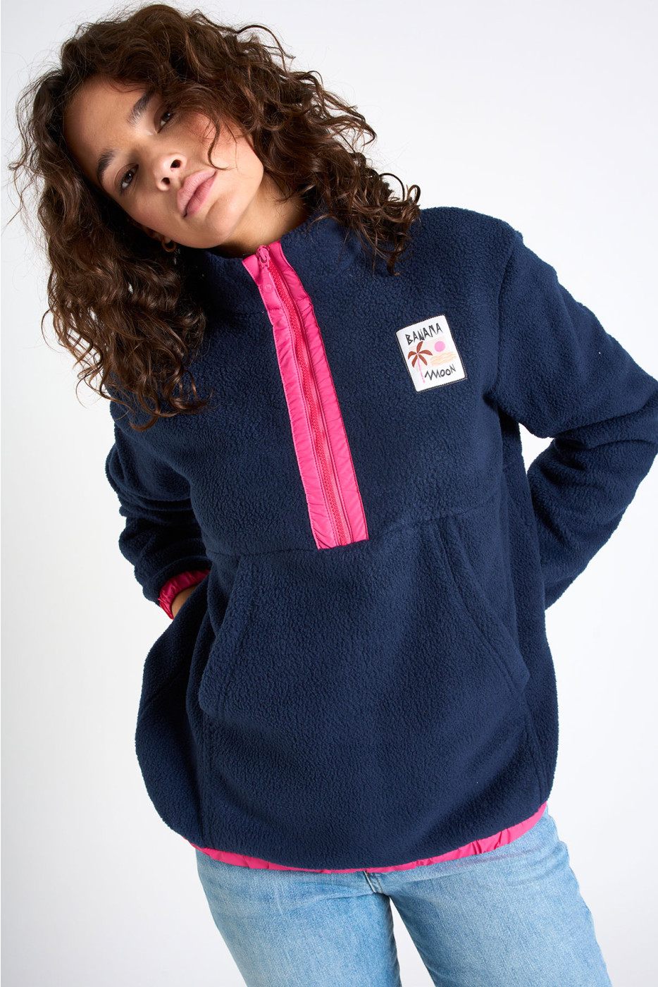 BRICHILL SNOOKIE navy blue fleece jacket | Banana Moon®