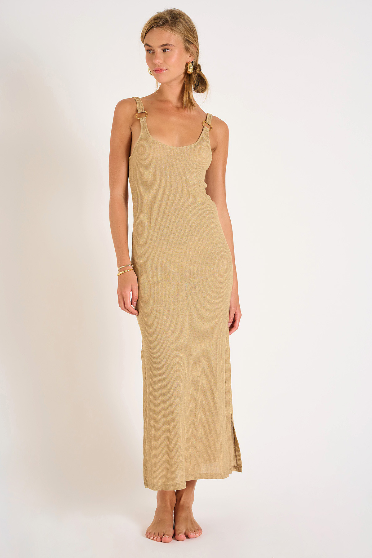 AMIVA GOLDENRIB beige maxi dress | Banana Moon®