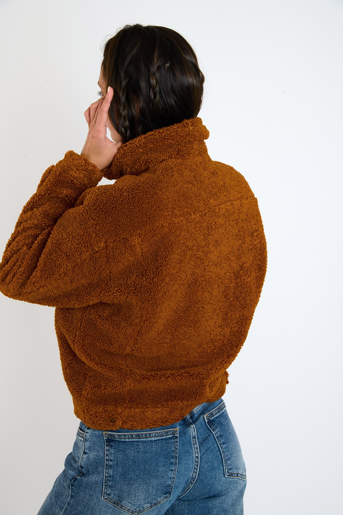 CHAYTON JOSHUA brown bouclé cropped jacket | Banana Moon®