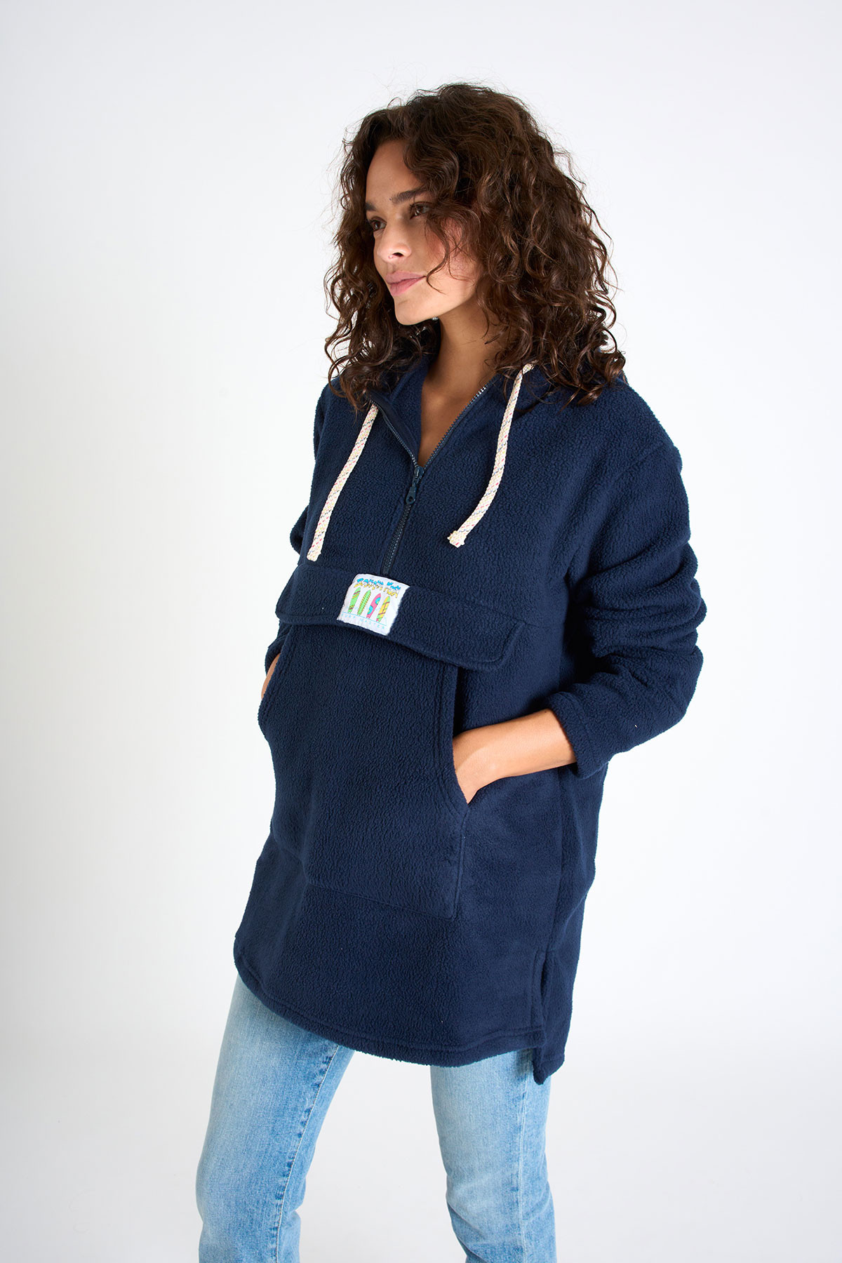 SNOWBOWL ISILA long navy blue fleece sweatshirt | Banana Moon®