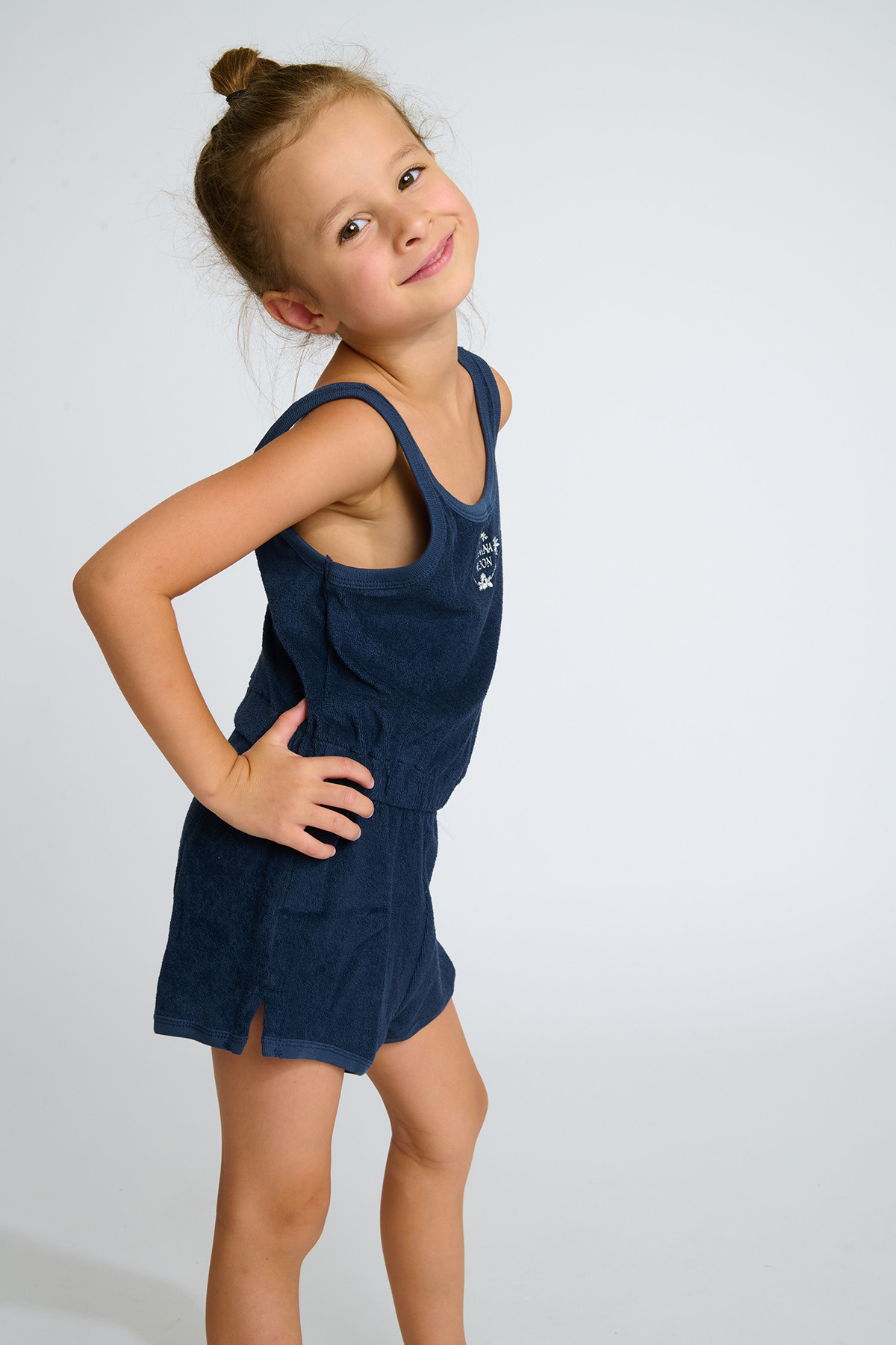 M SURI SEASPONGE navy terry romper for girls | Banana Moon®