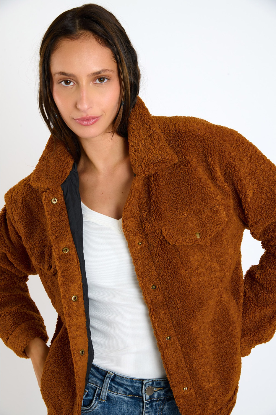 CHAYTON JOSHUA brown bouclé cropped jacket | Banana Moon®
