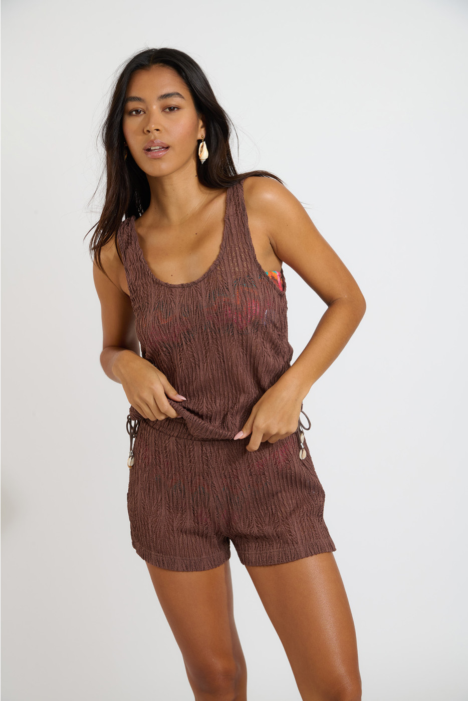 KAILEY BEACHSOUL openwork brown beach shorts | Banana Moon®