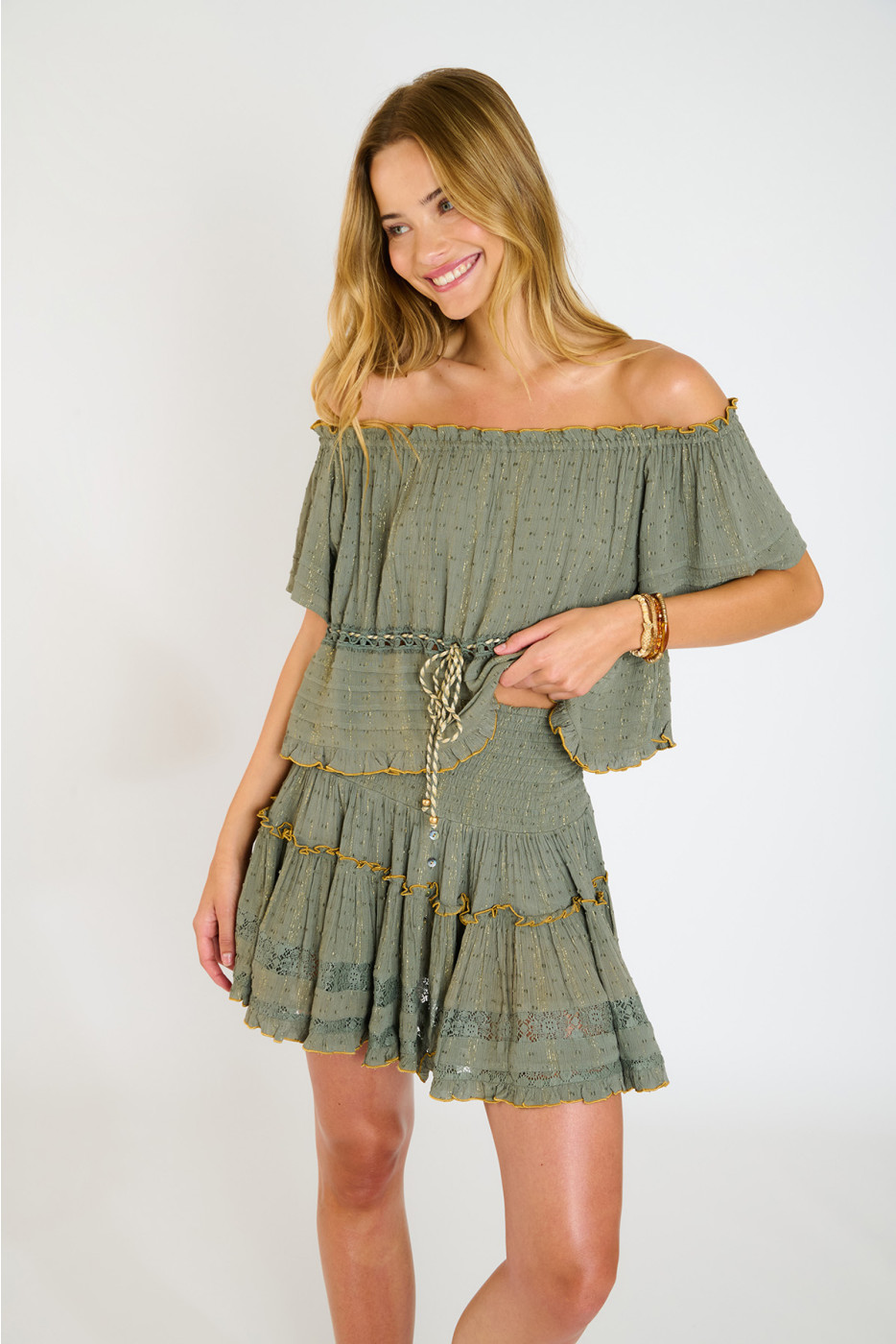 MERMAID SEALOVE khaki ruffle top | Banana Moon®