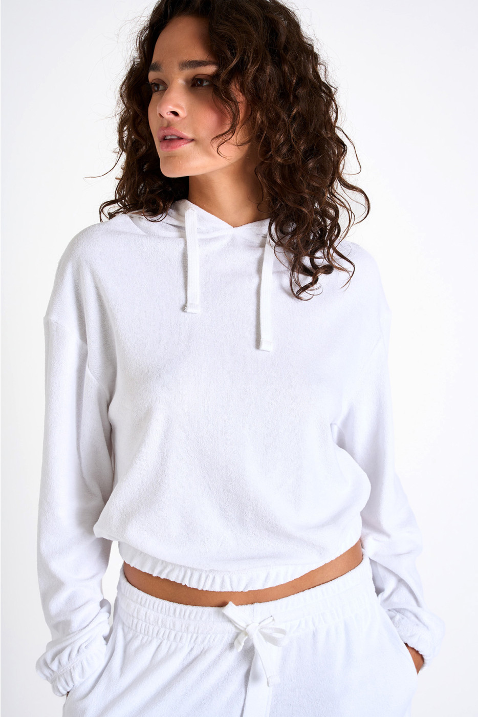 ONEKA SEASPONGE white sponge material cropped hooded sweatshirt ...