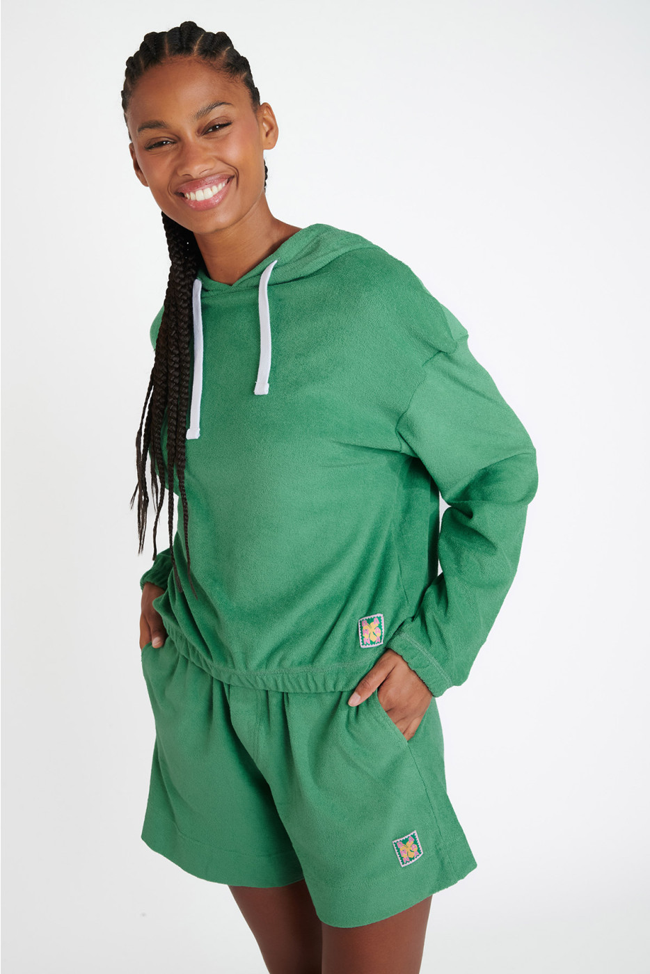ONEKA SEASPONGE green sponge material cropped hooded sweatshirt ...