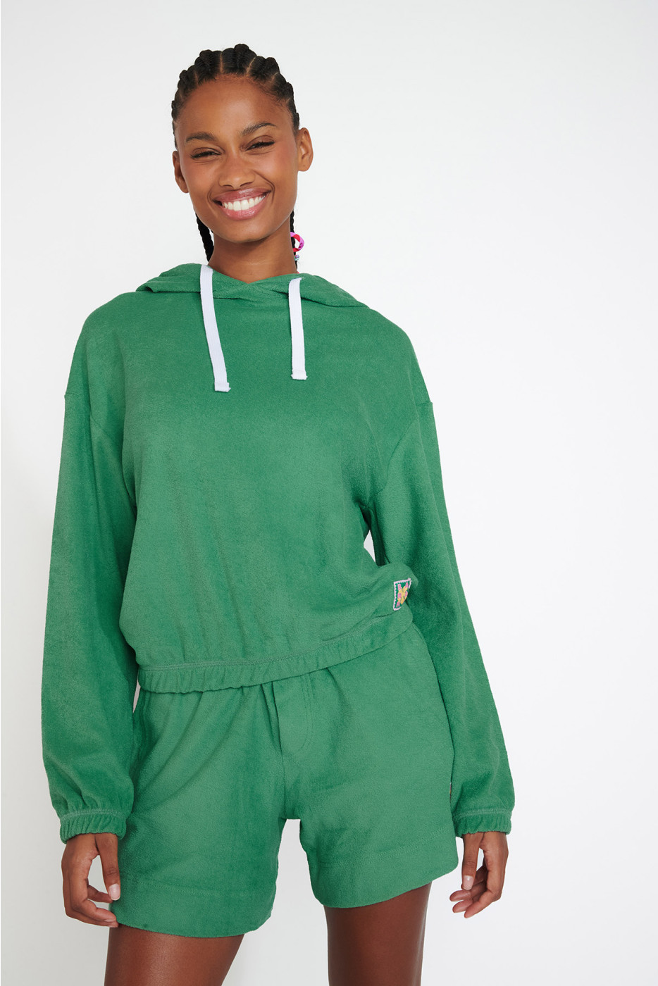 ONEKA SEASPONGE green sponge material cropped hooded sweatshirt ...