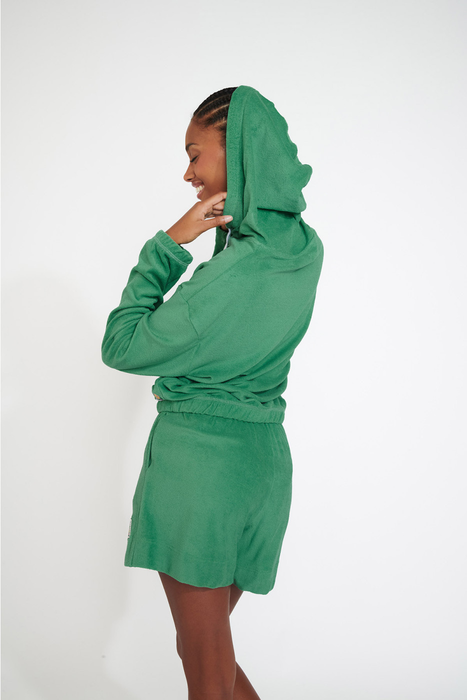 ONEKA SEASPONGE green sponge material cropped hooded sweatshirt ...